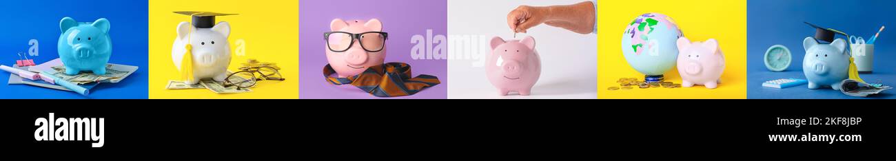 Set of piggy banks on color background Stock Photo - Alamy