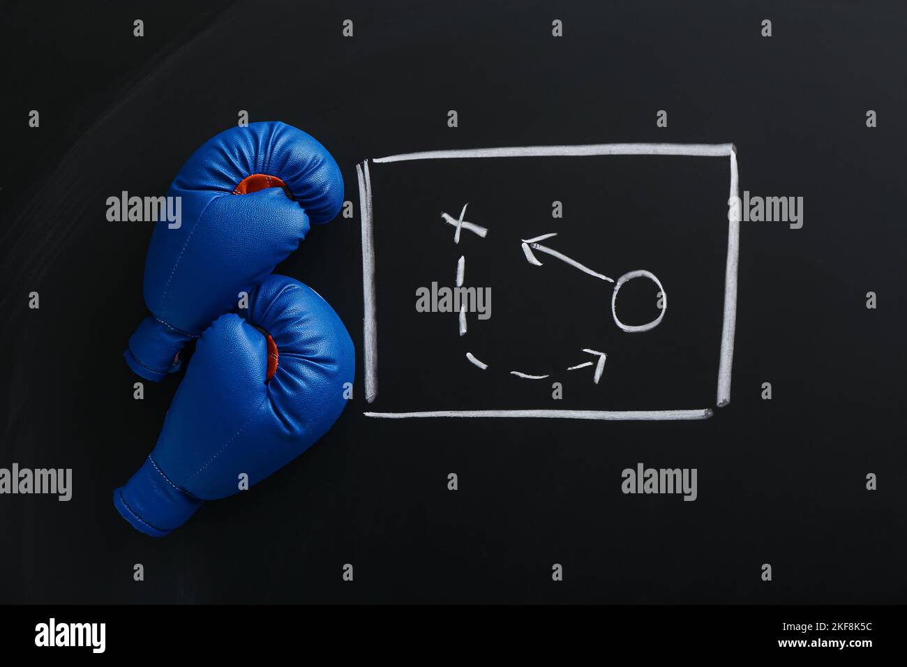 Gloves and drawn scheme of boxing game on blackboard Stock Photo - Alamy