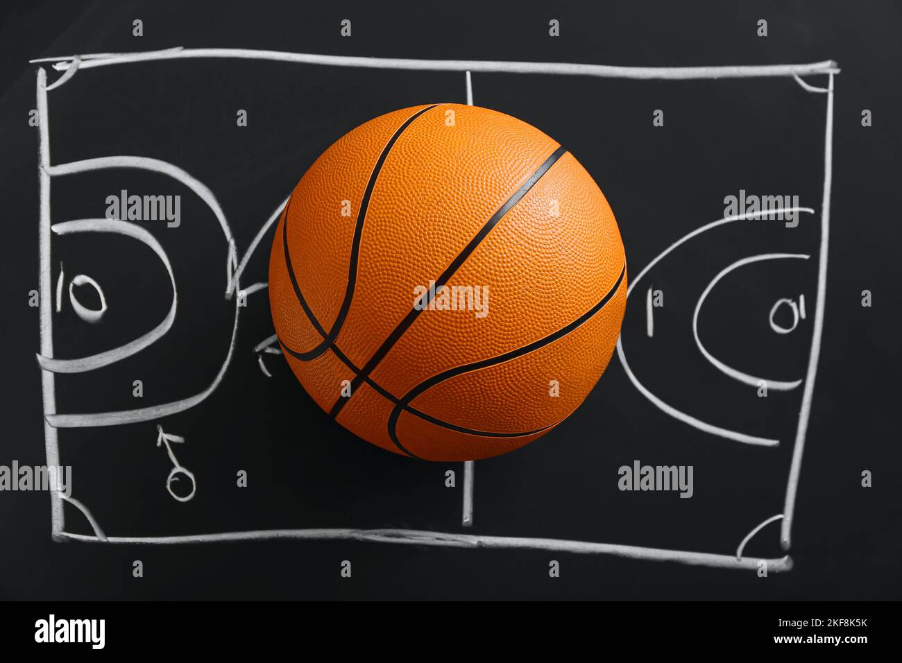 Drawn scheme of basketball game with ball on blackboard Stock Photo - Alamy