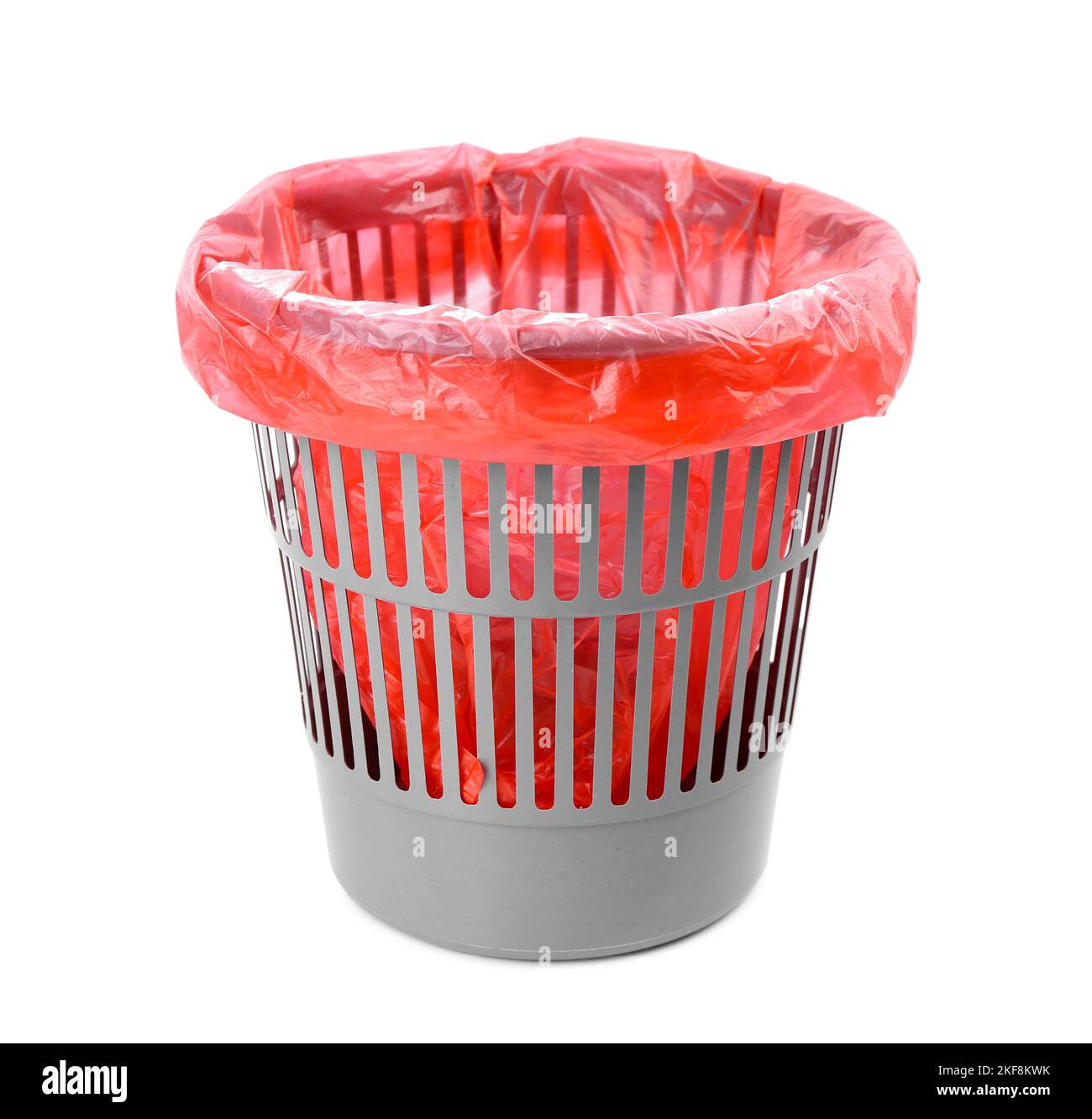 Rubbish bin with bag on white background Stock Photo - Alamy