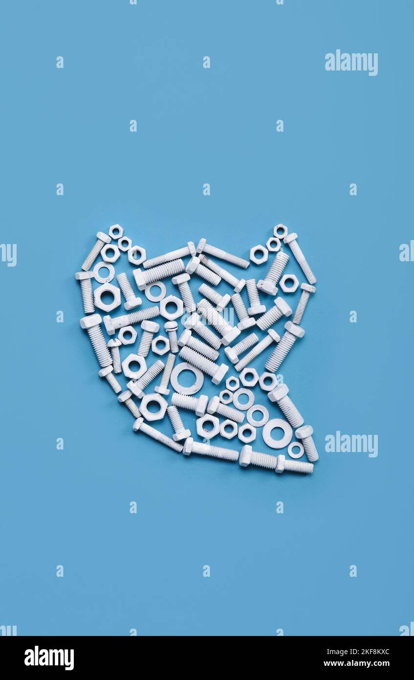 Santa beard made of bolts and nuts on blue background Stock Photo - Alamy
