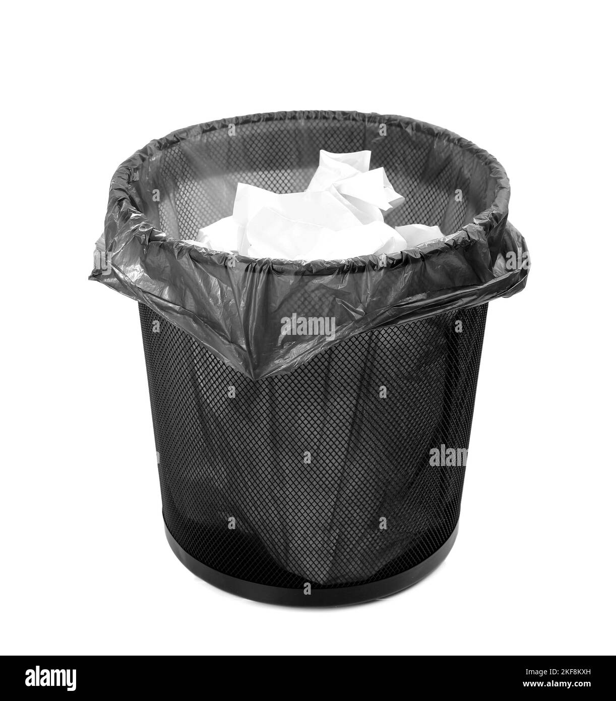 Rubbish bin with crumpled paper on white background Stock Photo - Alamy