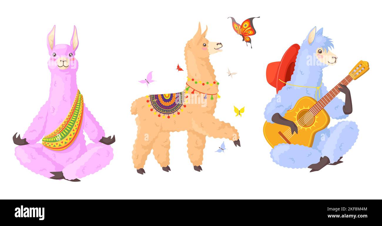 Lamas alpacas vector. Cute llama character isolated set on white background. Funny wild animal ...