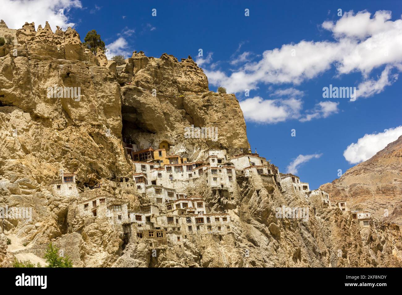 The ancient Tibetan Buddhist Phuktal monastery of on a steep rocky ...