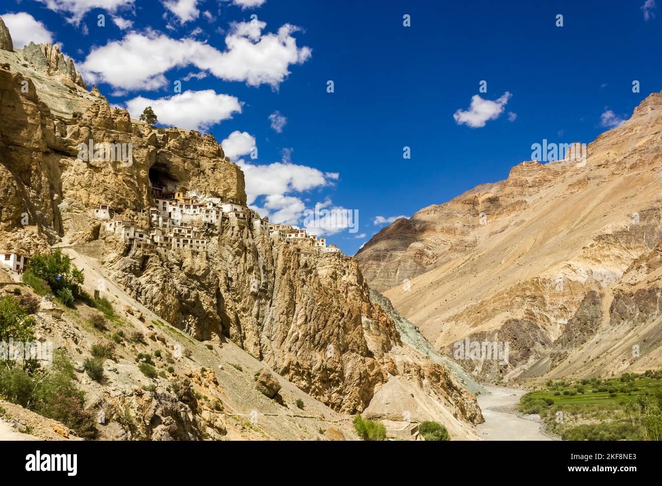 The ancient Tibetan Buddhist Phuktal monastery of on a steep rocky ...