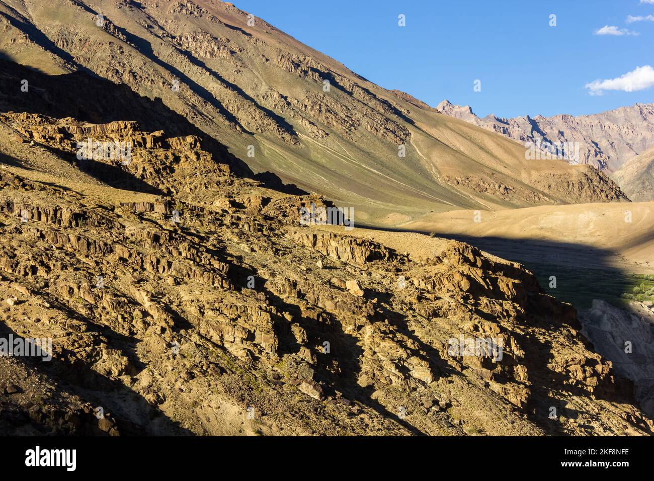 The rocky canyons of the mountains of the Zanskar region in Ladakh ...