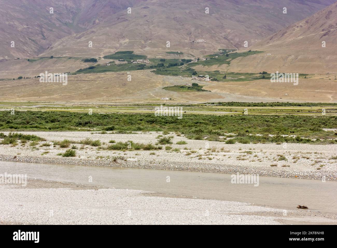 The Zanskar river flowing through the cold desert landscape of the ...