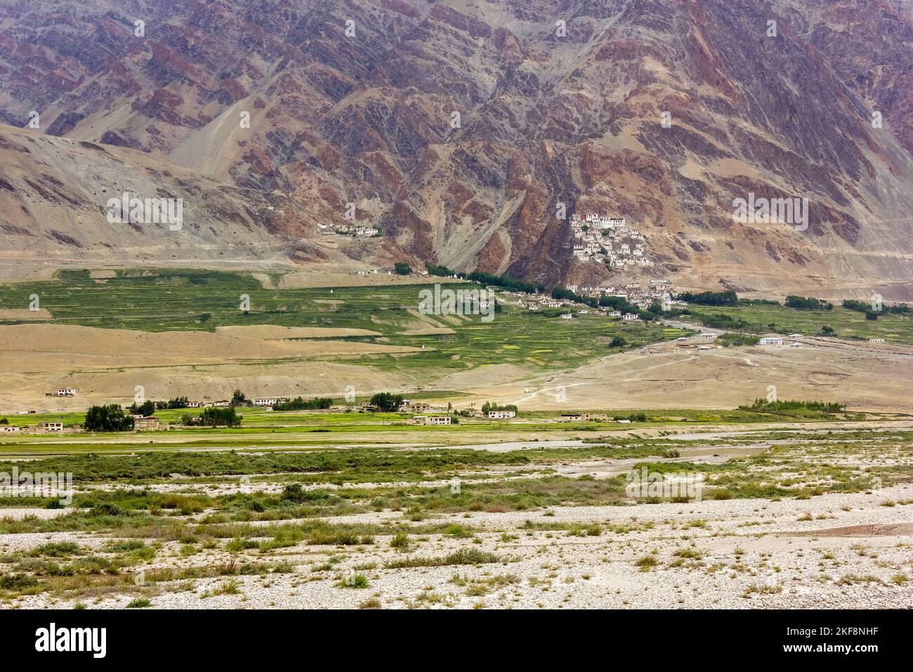 A remote Himalayan village set in the slopes of an arid mountain in the ...