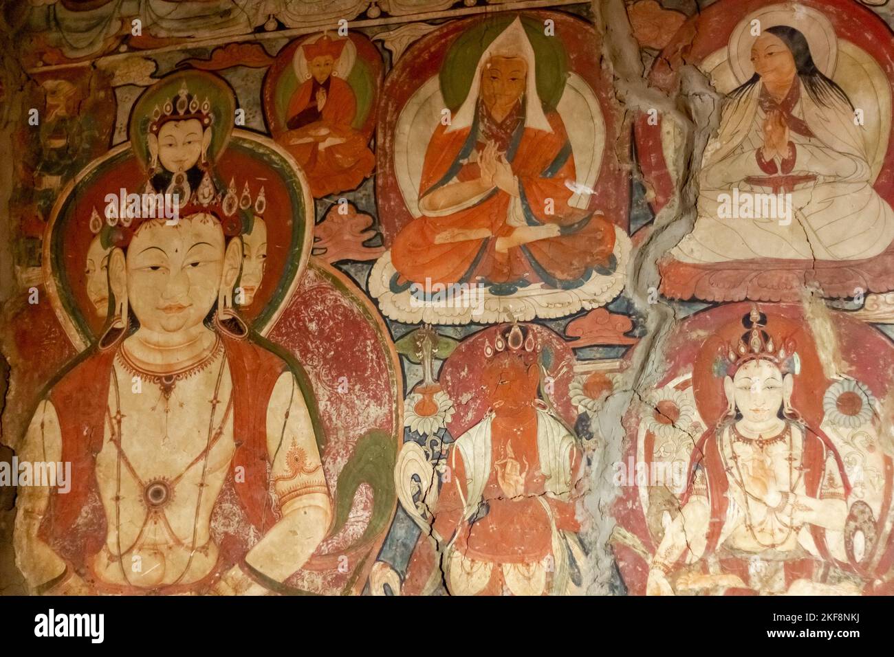 Karsha, Ladakh, India - August 2012: Ancient paintings and murals in ...