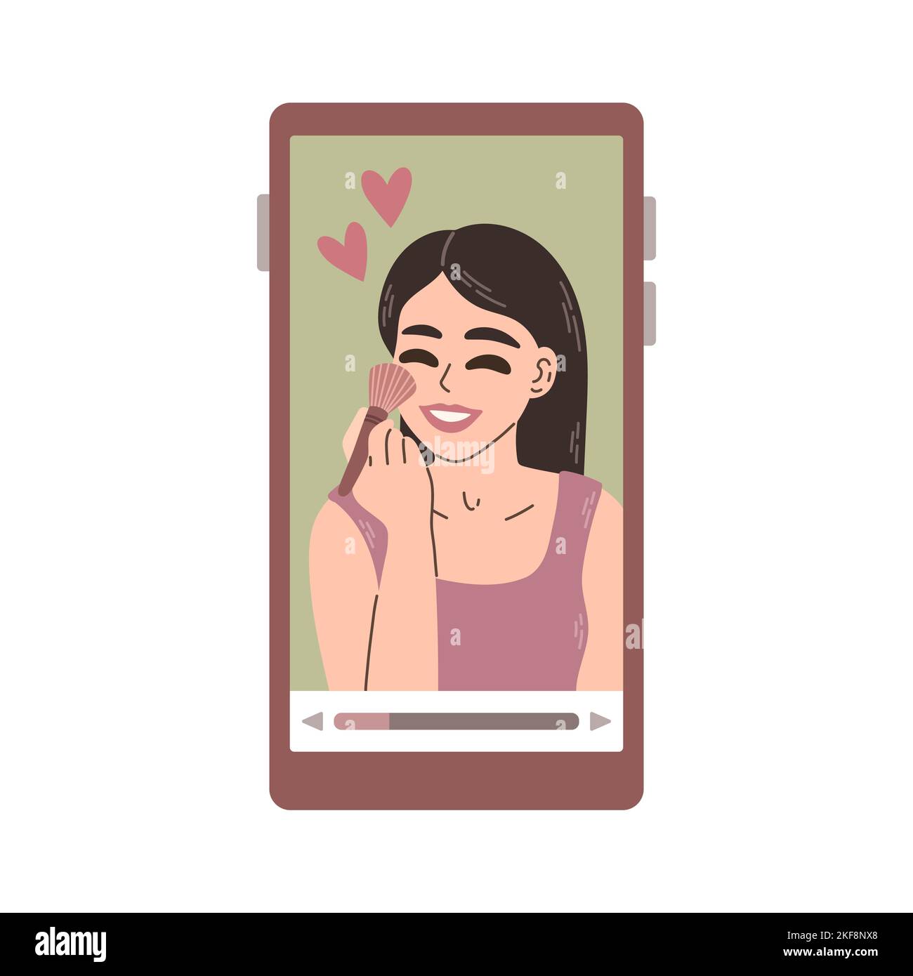 Beauty woman applying makeup. Female video blogger. People doing review ...