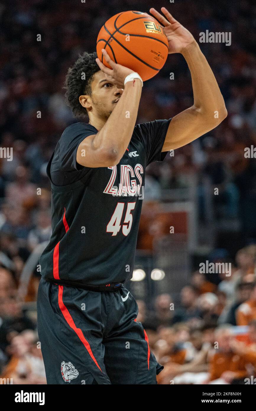 Texas, USA. 16th Nov, 2022. Rasir Bolton #45 of the Gonzaga Bulldogs vs ...