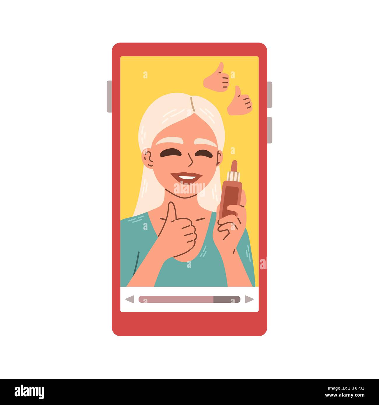 Beauty woman applying makeup. Female video blogger. People doing review ...