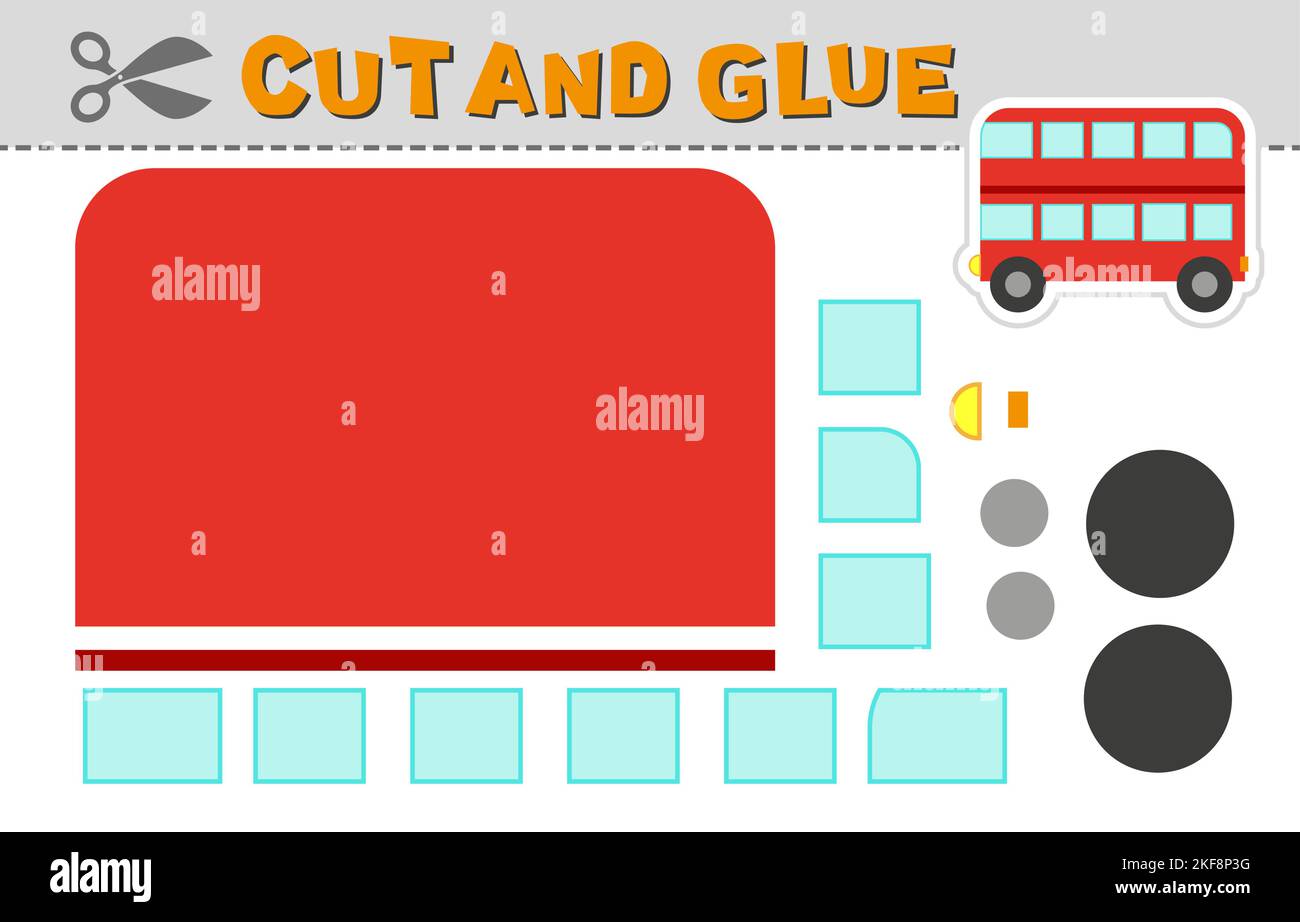 Cut and glue. Vector illustration of a double deck bus. Paper game for ...