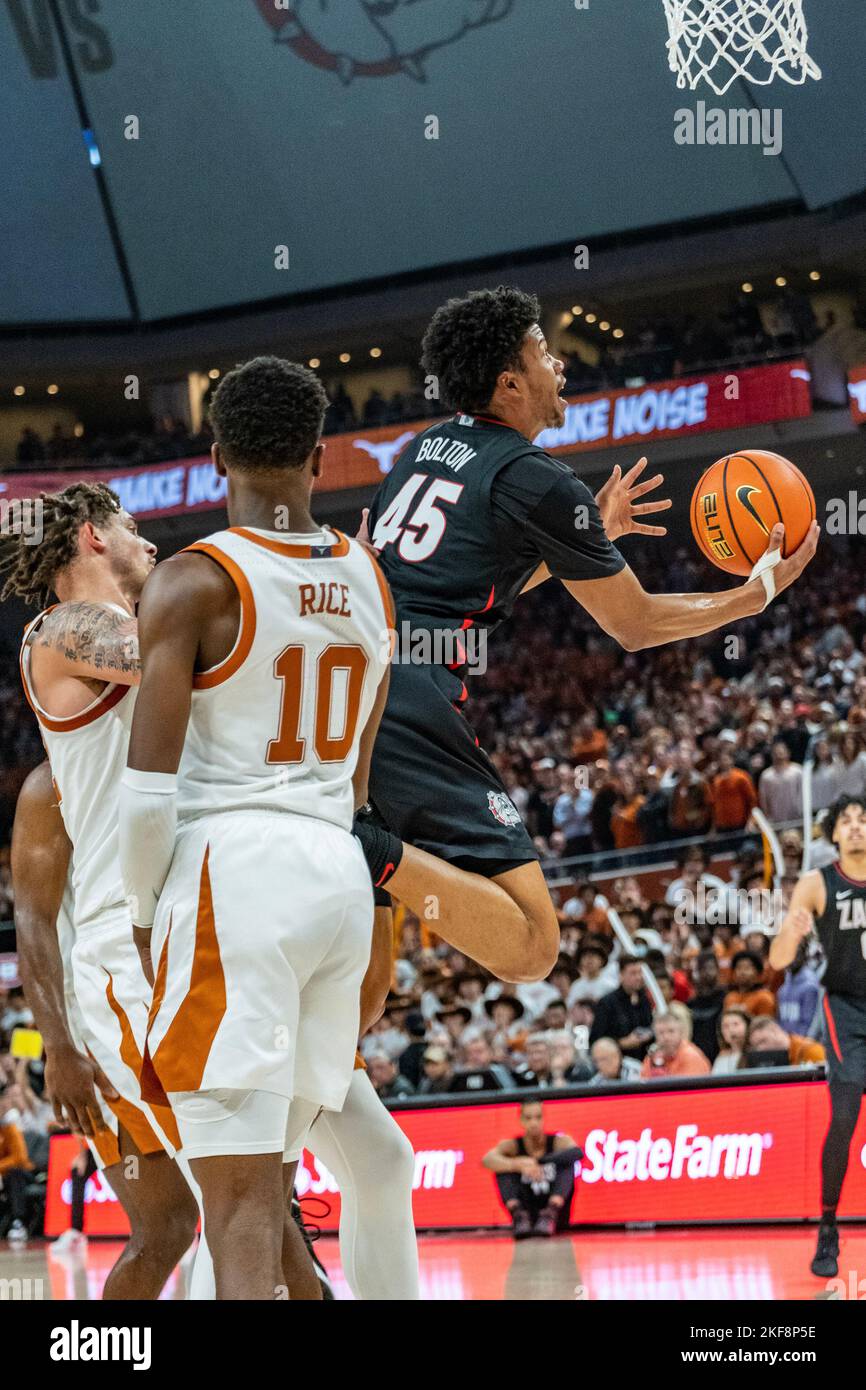 Texas, USA. 16th Nov, 2022. Rasir Bolton #45 of the Gonzaga Bulldogs vs the Texas Longhorns at ...