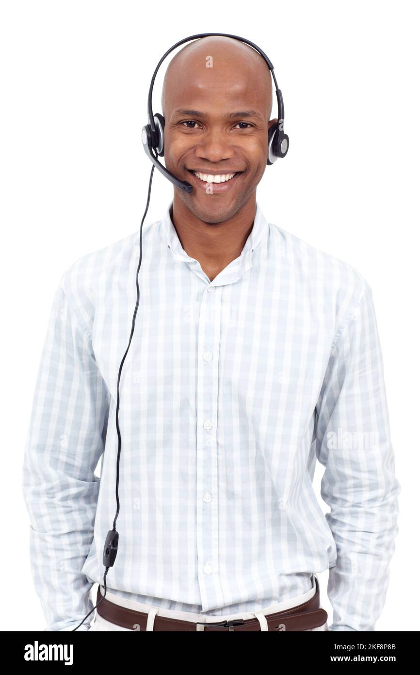 Customer support with a smile. Studio portrait of an smiling african ...
