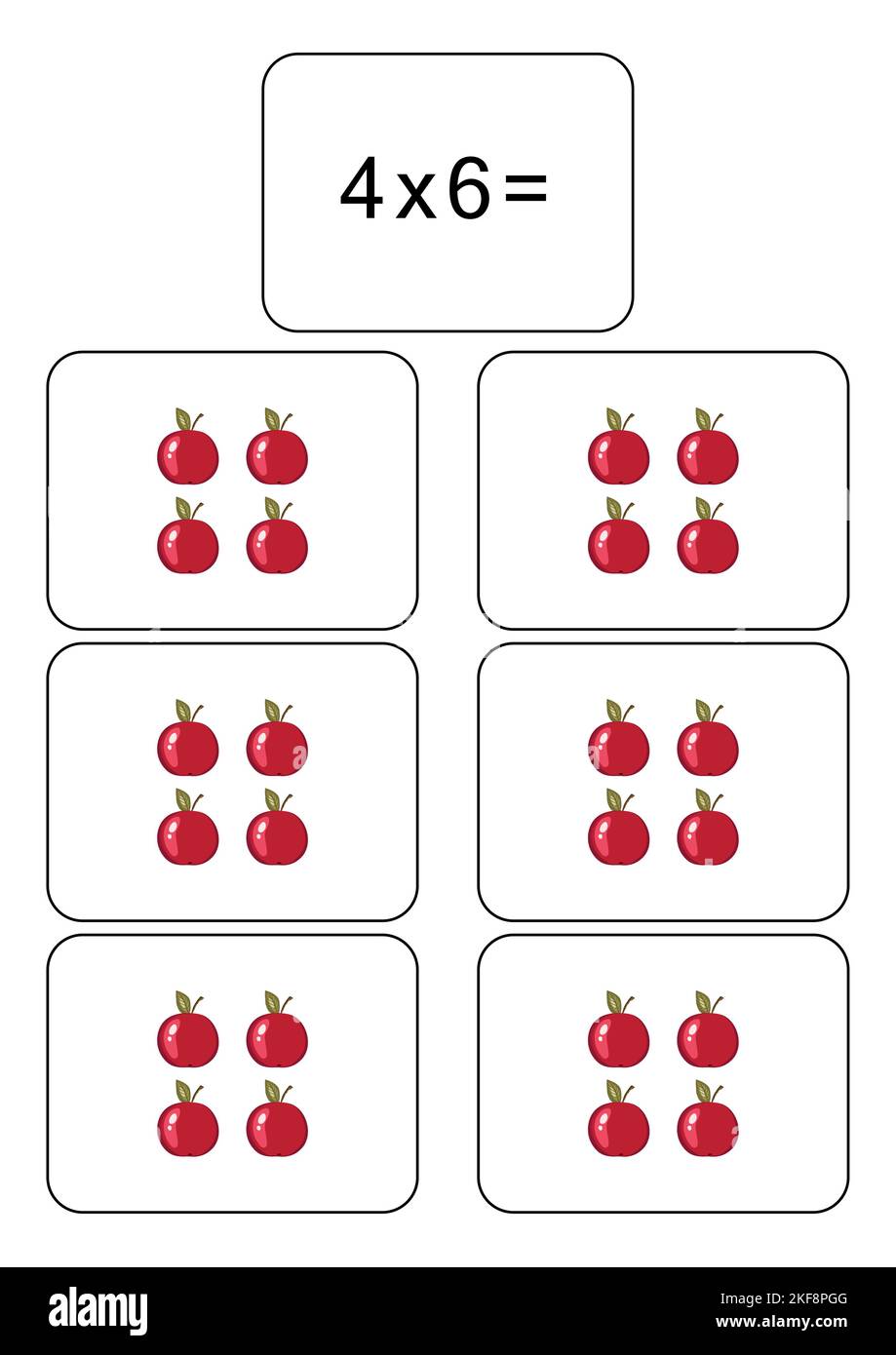Multiplication table of 4. Maths card with an example, drawing ...