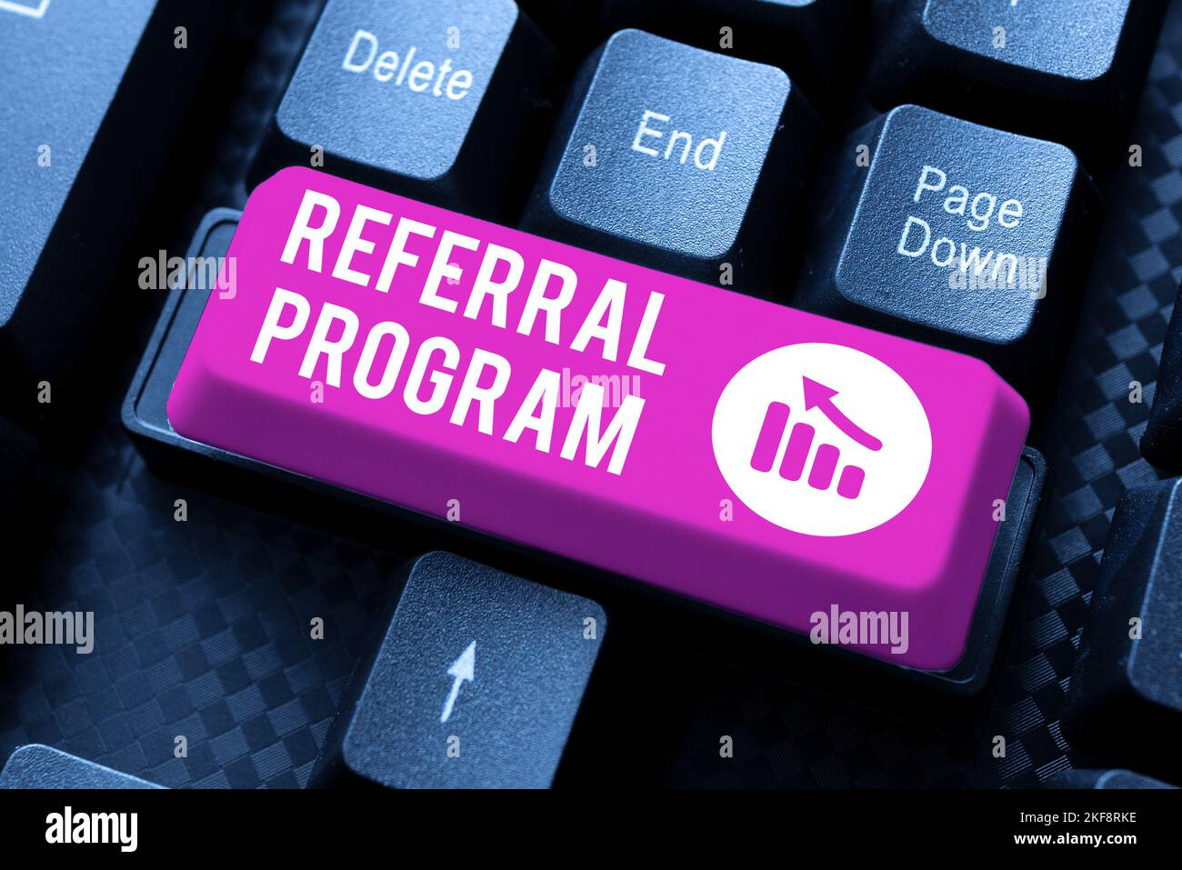 Text sign showing Referral Program, Business overview employees are ...