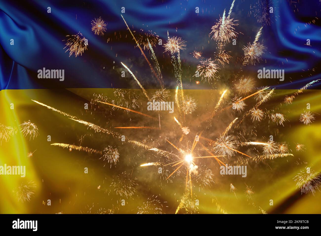 salutes in the sky against the background of the national flag and coat ...