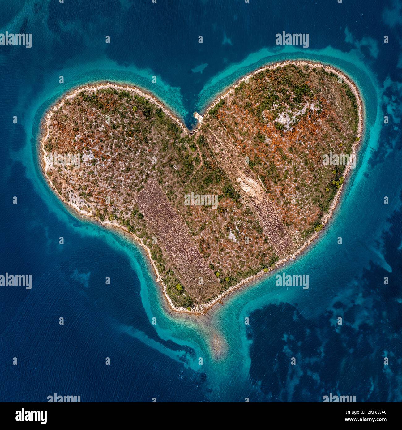 Galesnjak, Croatia - Aerial top-down view of the famous heart shaped ...