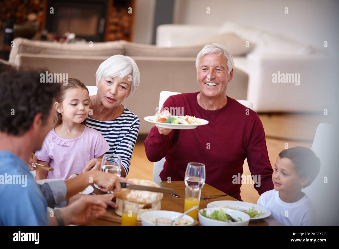 Every meal is special with family. a multi generational family having a ...