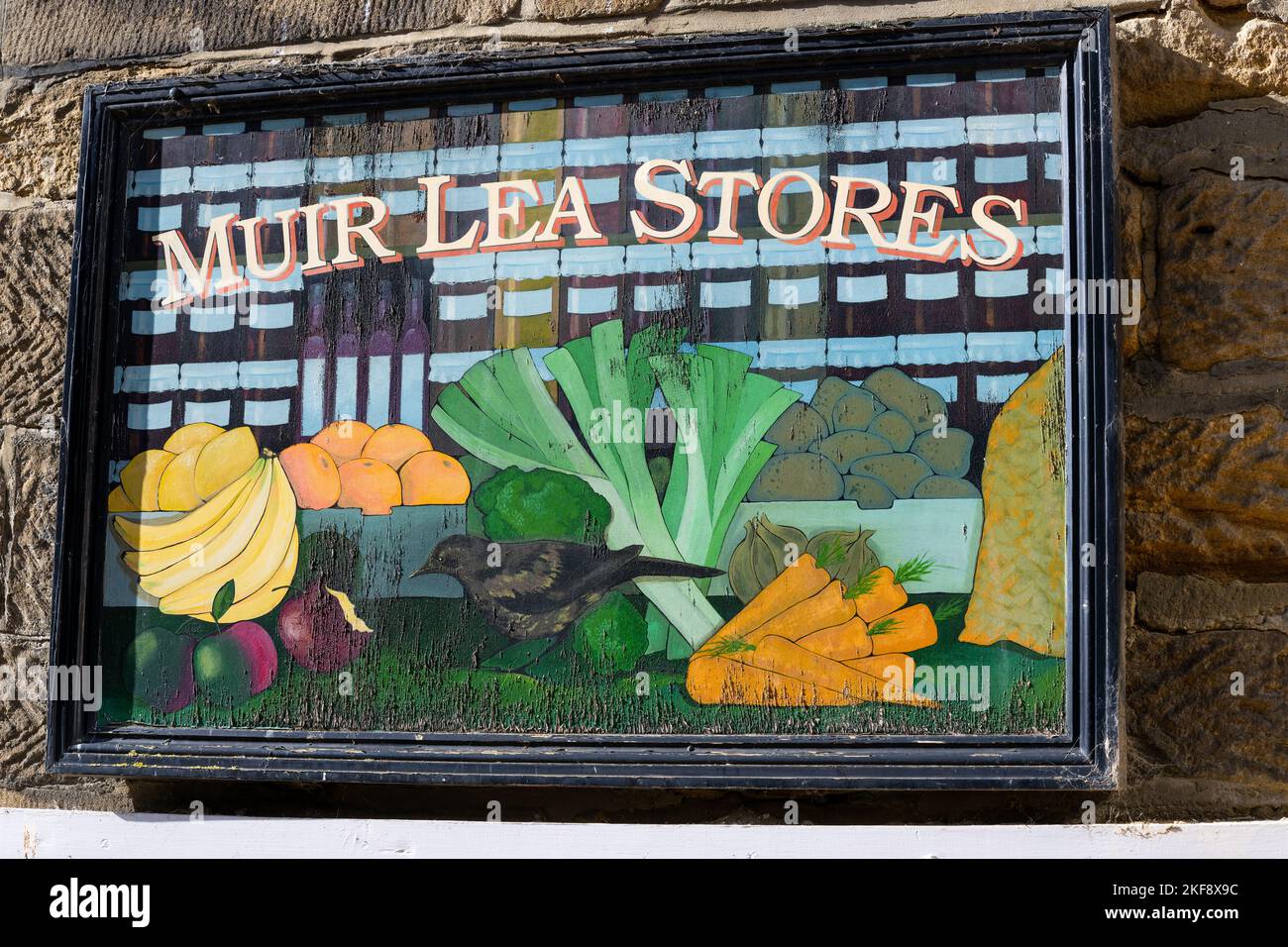 Painted village store sign in the village of Robin Hoods Bay, North ...