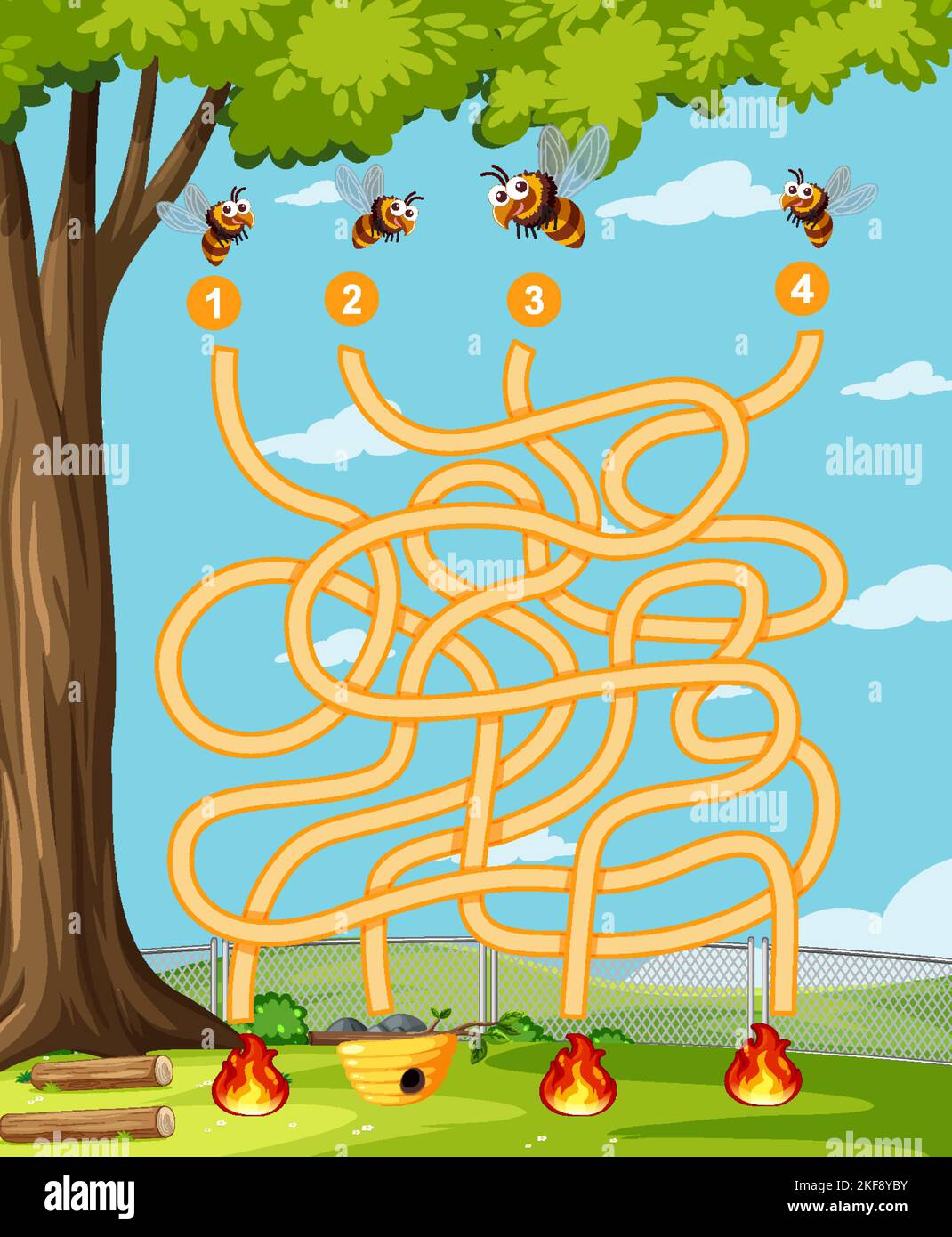 Maze game template in honeybee theme for kids illustration Stock Vector ...