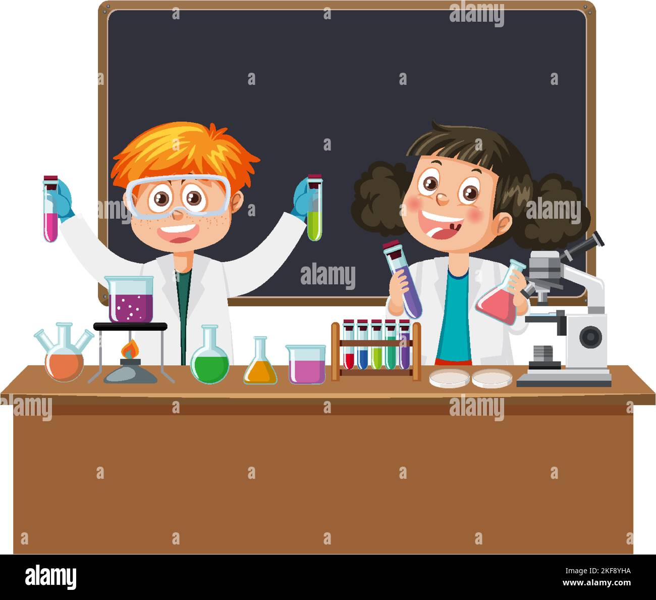 Scientist kids doing science experiment illustration Stock Vector Image ...