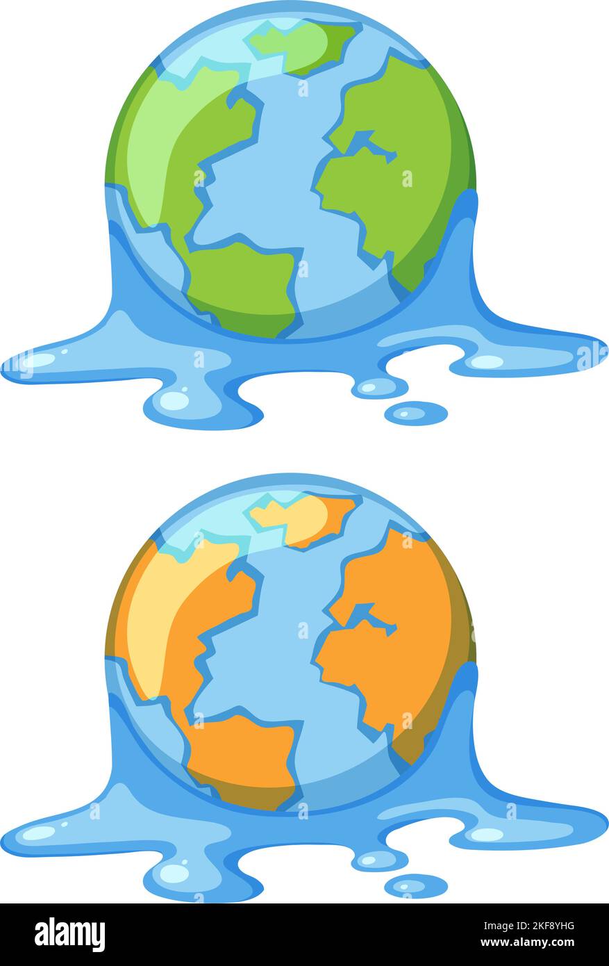 Set of melting earth cartoon greenhouse effect illustration Stock ...