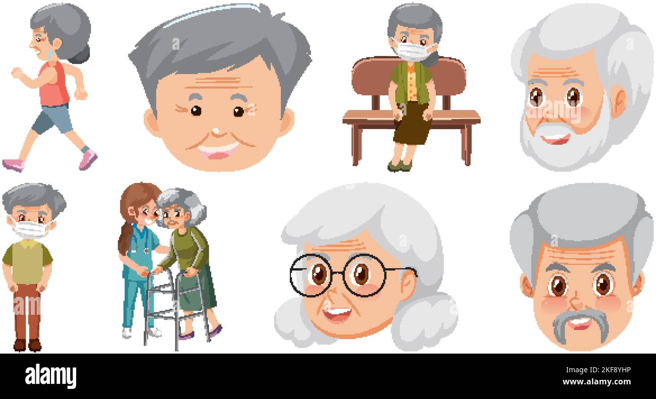 Collection of elderly people icons illustration Stock Vector Image ...
