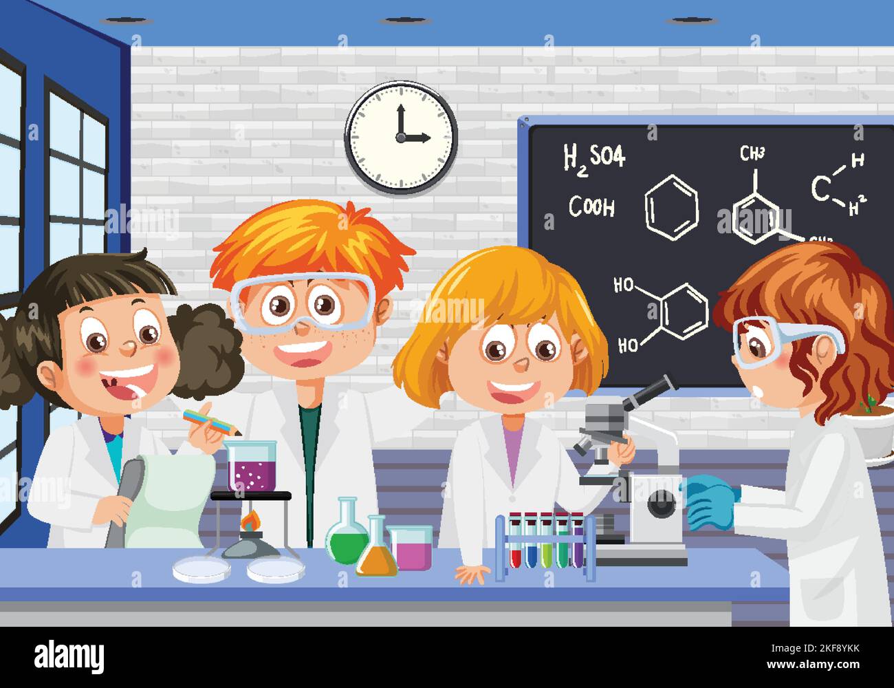 Student doing science experiment in laboratory illustration Stock ...