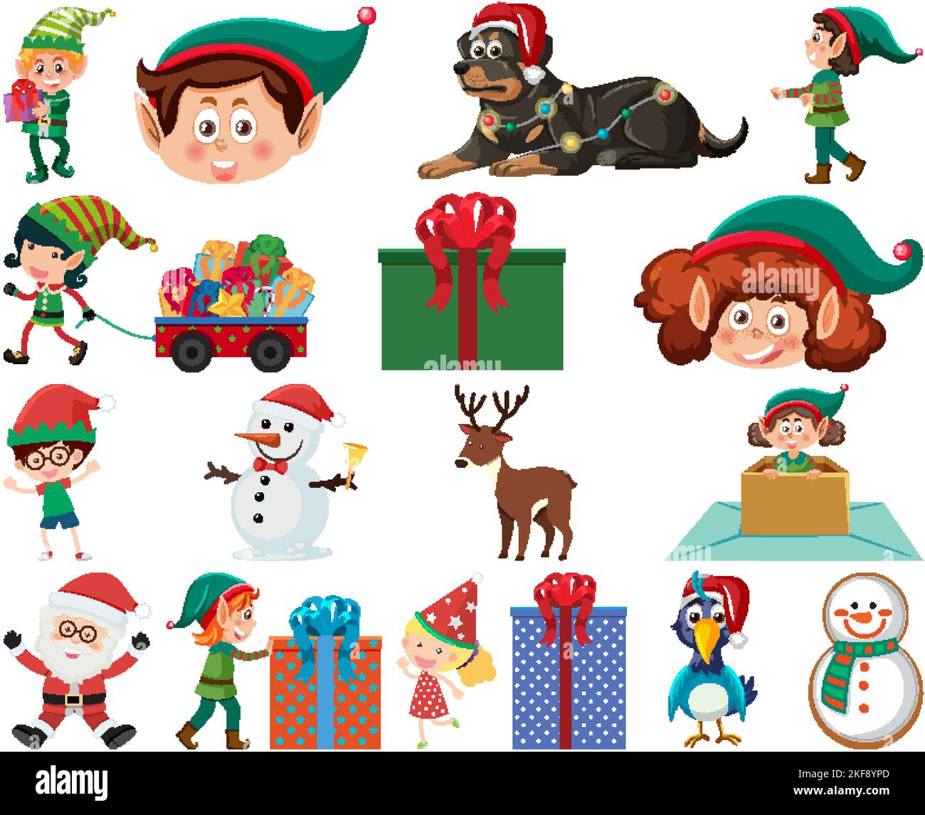 Christmas characters and elements set illustration Stock Vector Image ...