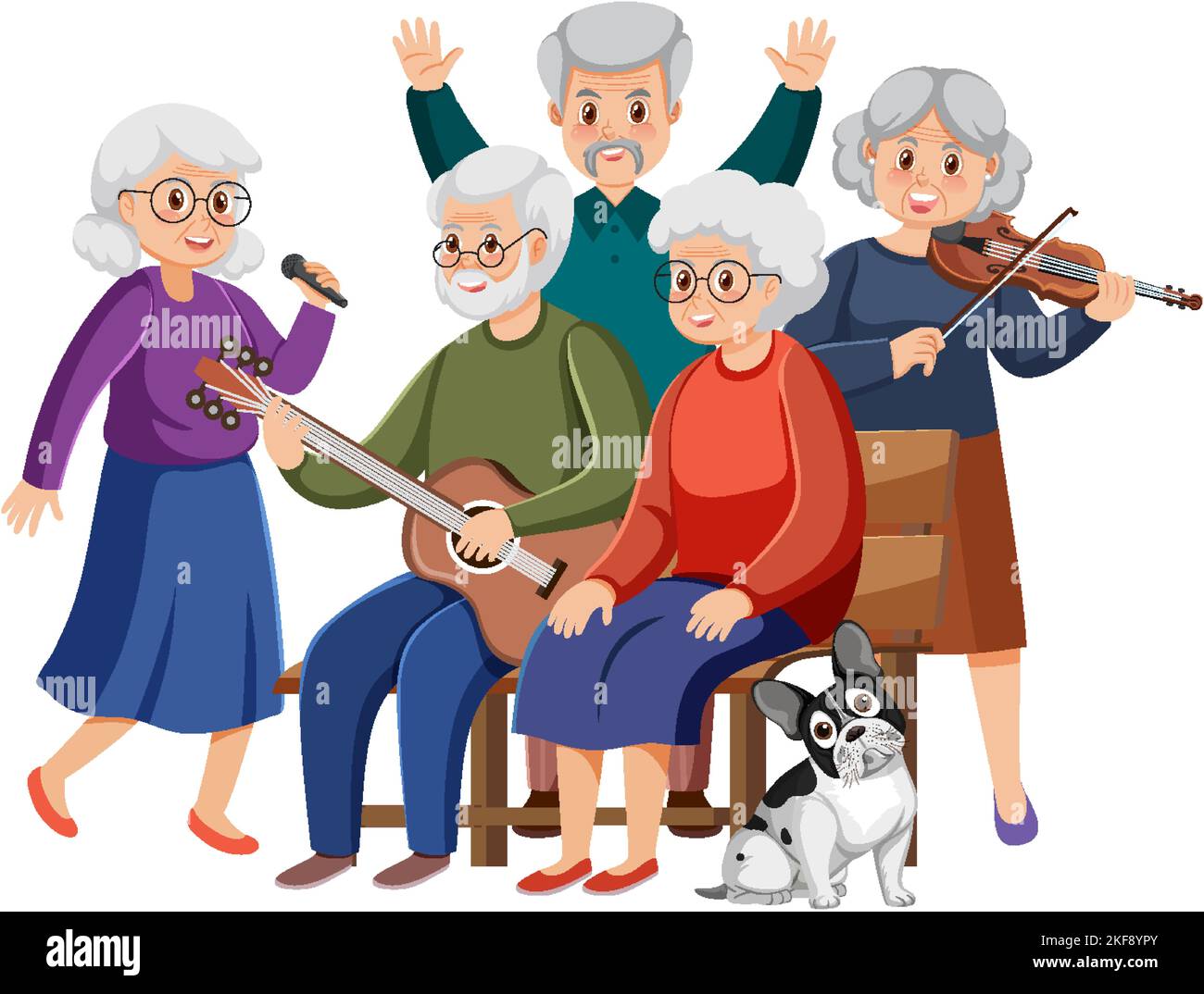 Senior people playing musical instrument illustration Stock Vector ...