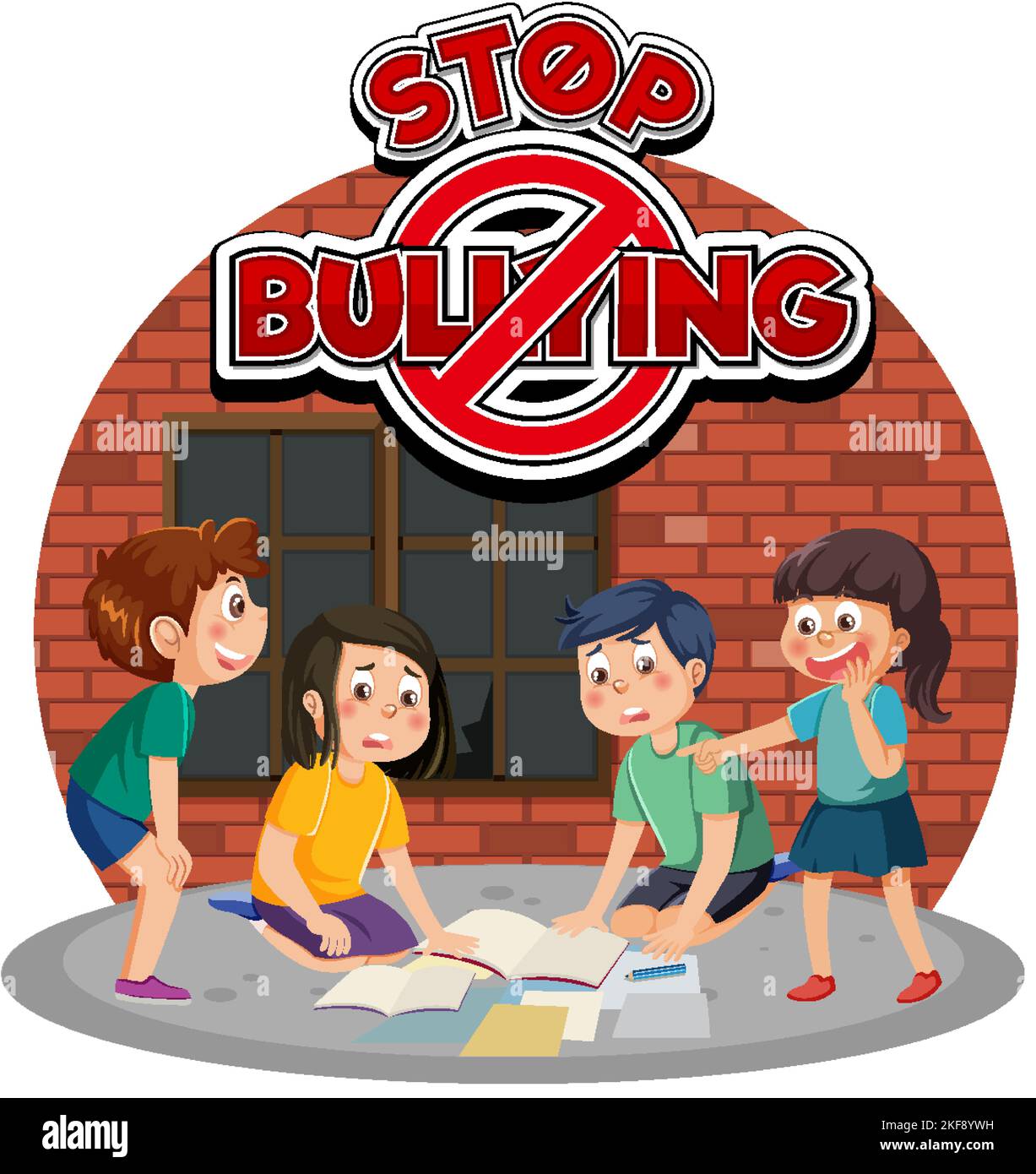 Stop bullying text with school kids illustration Stock Vector Image ...