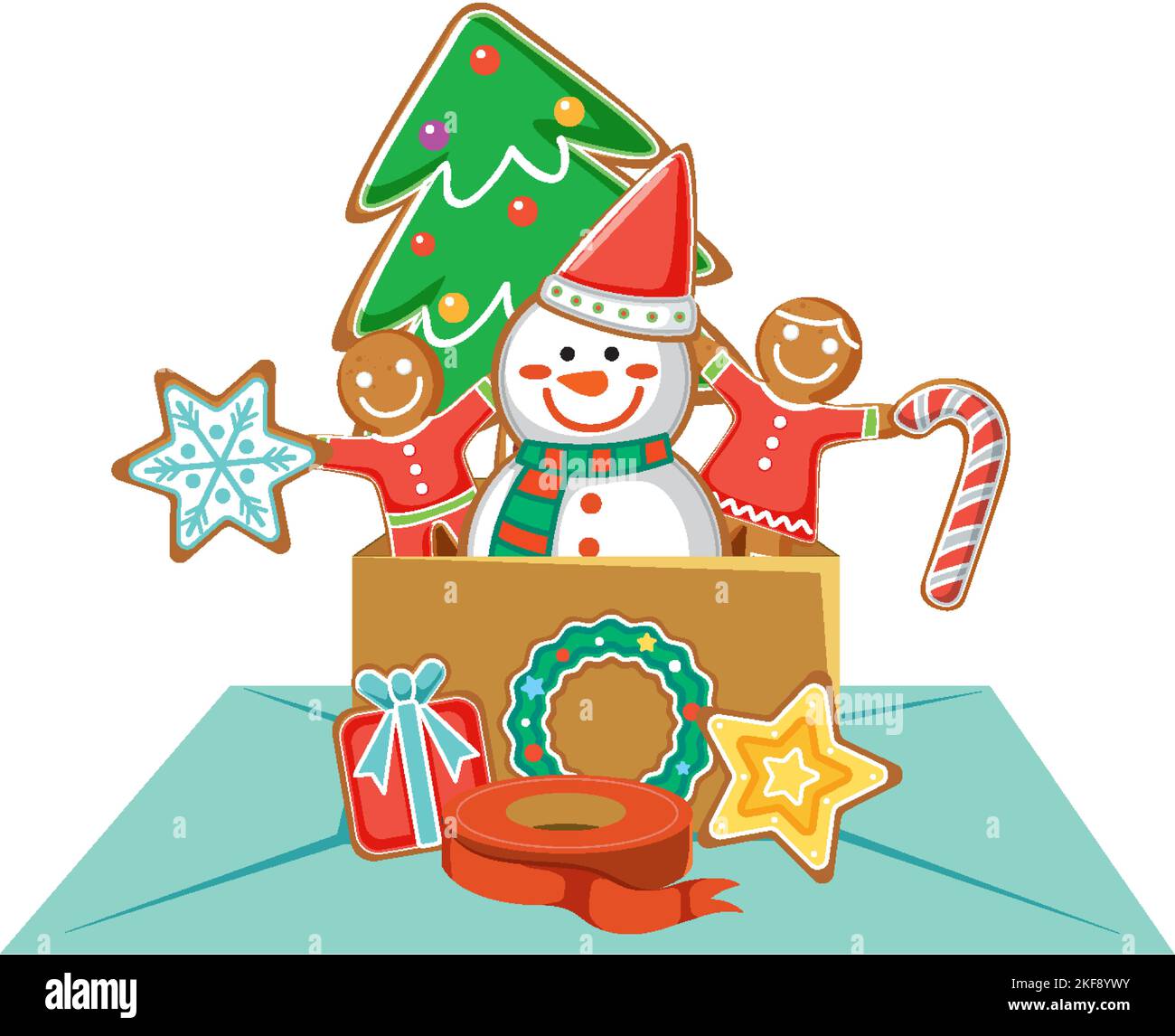 Snowman and gingerbread in Christmas theme illustration Stock Vector ...