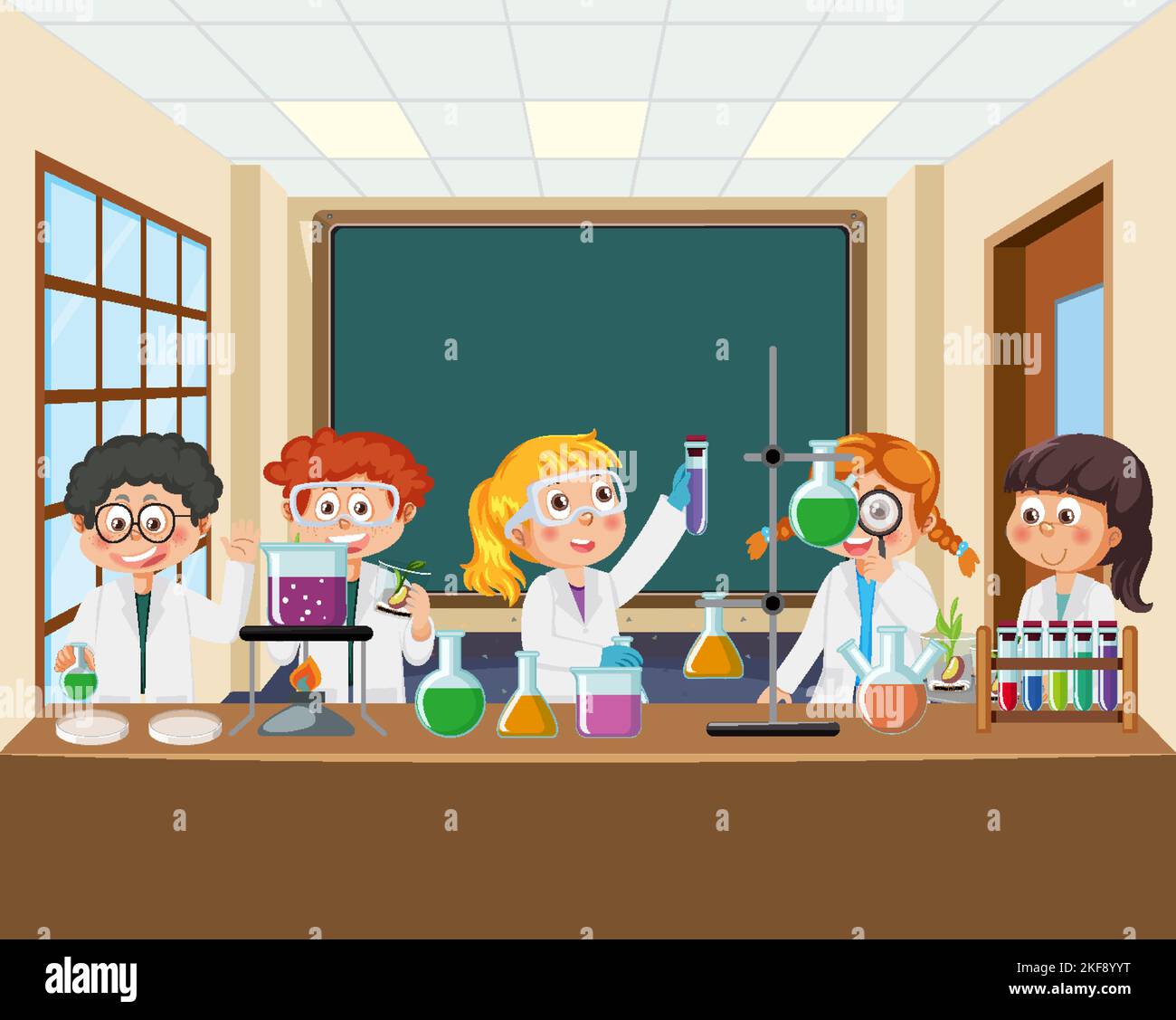 Student doing science experiment in laboratory illustration Stock ...