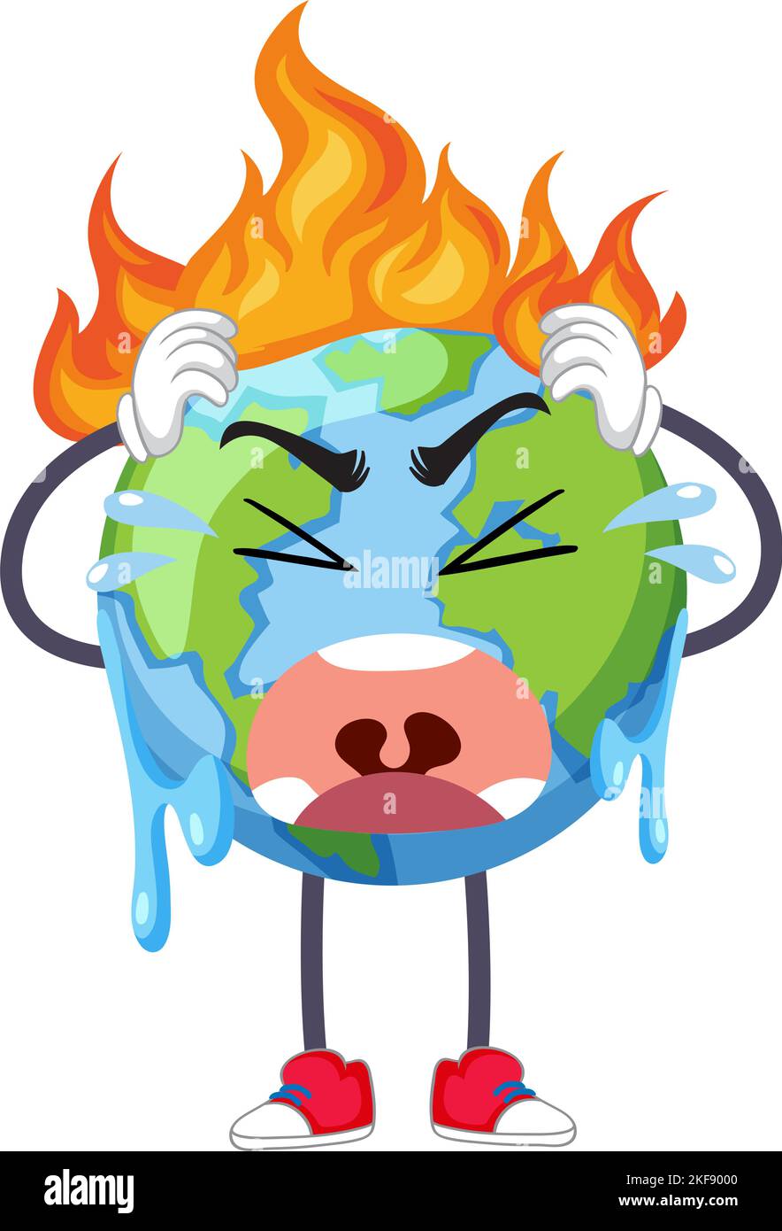 Crying earth cartoon character from greenhouse effect and global ...