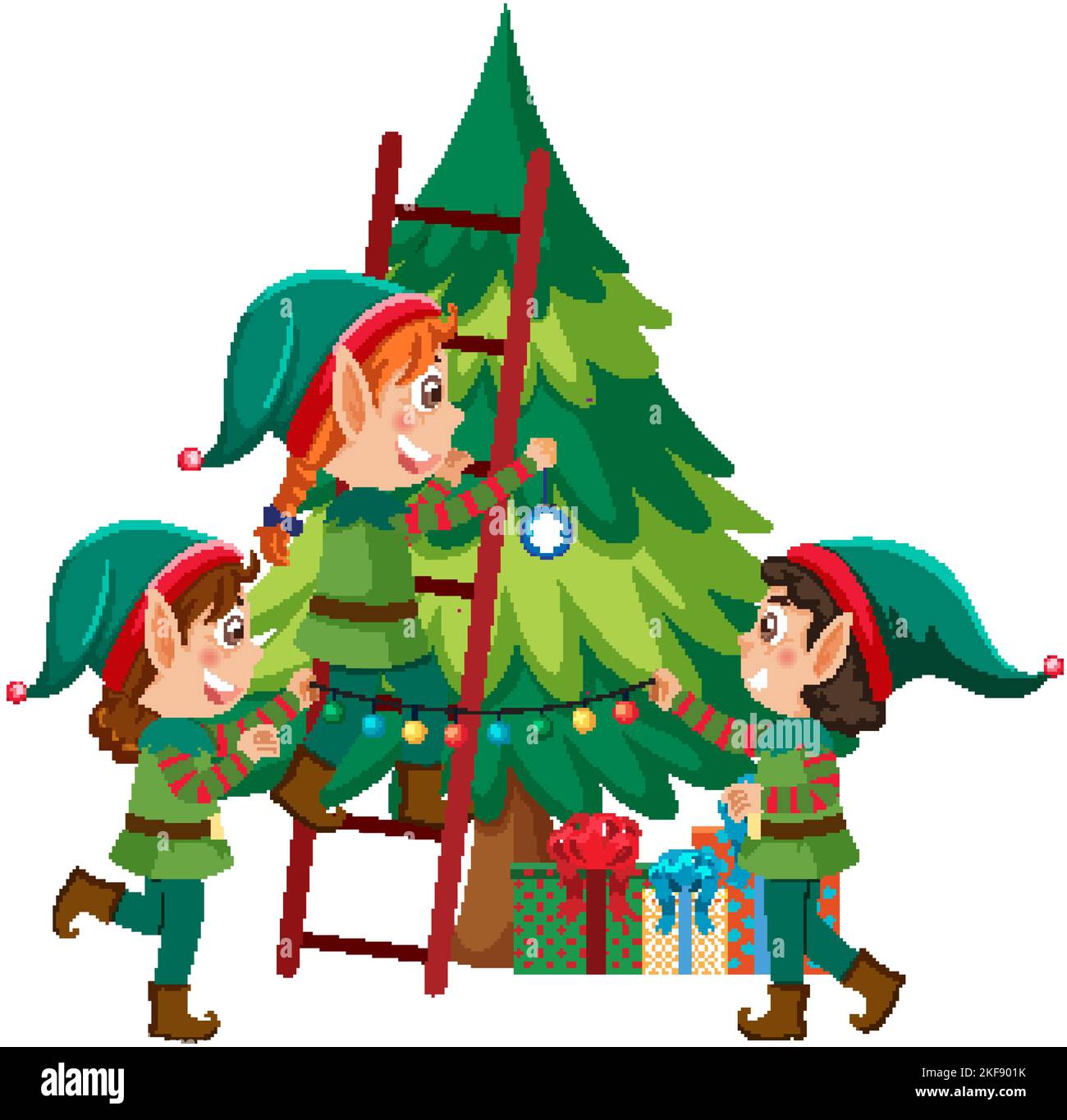 Little elves with Christmas tree illustration Stock Vector Image & Art ...
