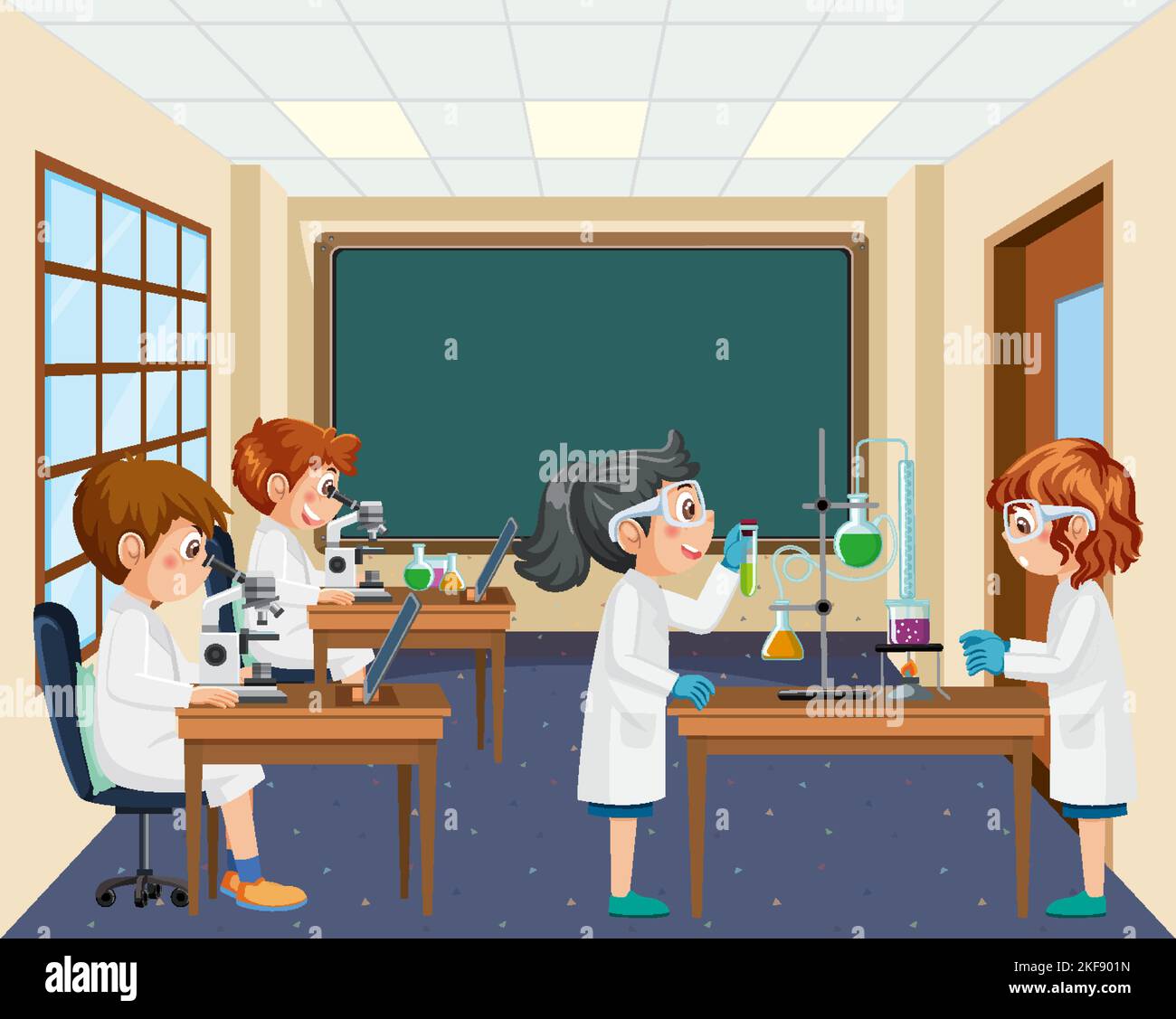 Student doing science experiment in laboratory illustration Stock ...