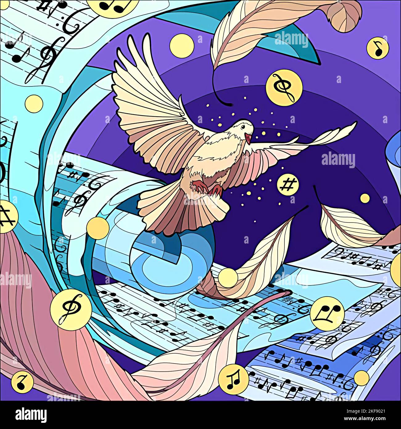 illustration of a white dove with musical notes Stock Photo - Alamy