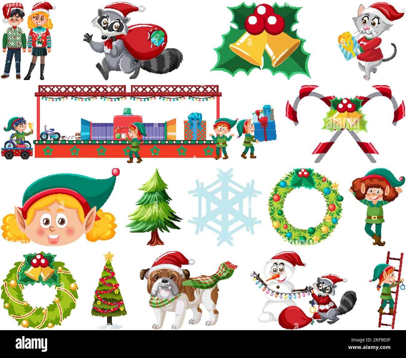Christmas characters and elements set illustration Stock Vector Image ...