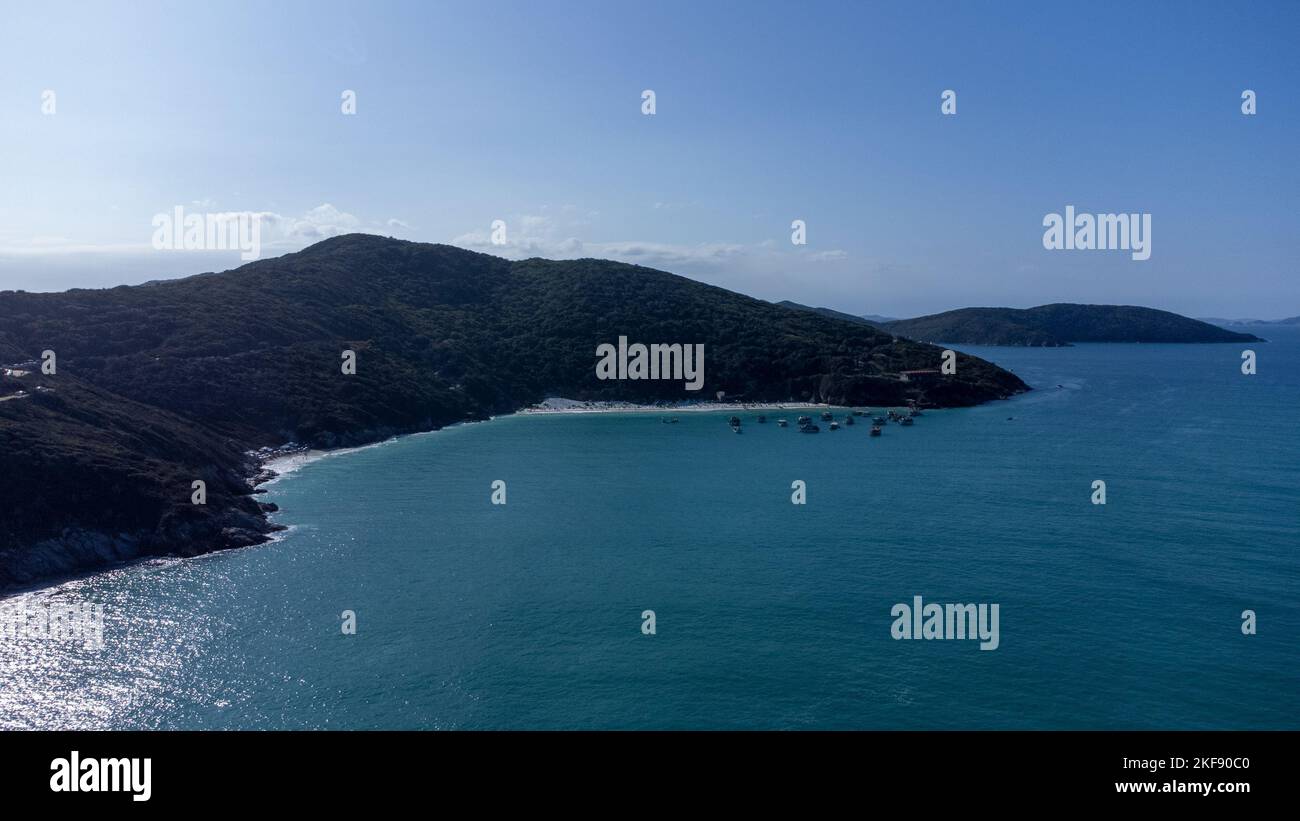 A landscape of cliffs in the sea on a sunny day in Fenda de Nossa ...