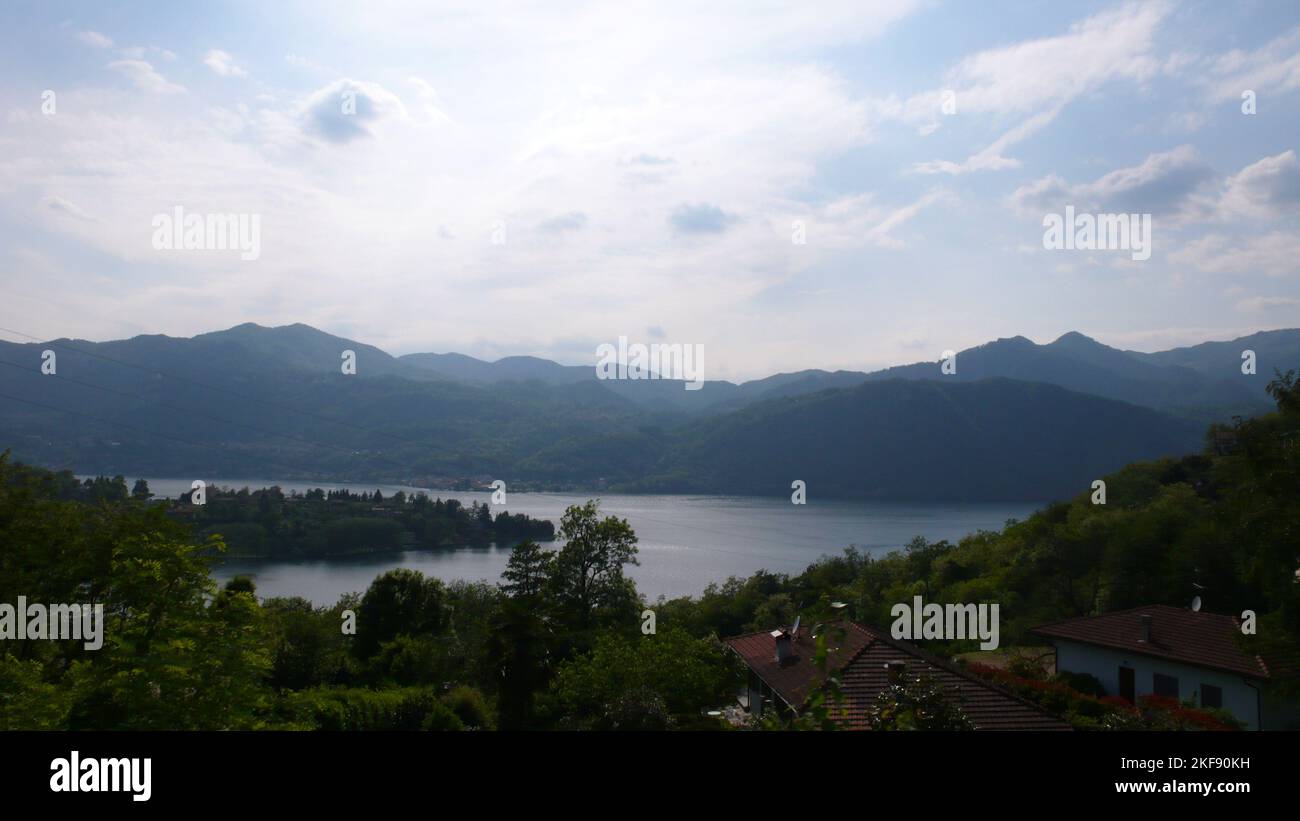 Lago Maggiore Italy mirroring Water contrast palm Stock Photo - Alamy
