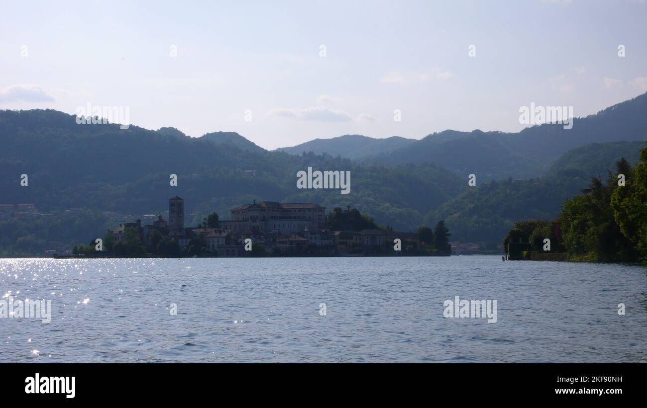 Lago Maggiore Italy mirroring Water contrast palm Stock Photo - Alamy