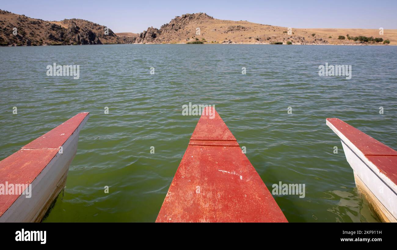 Canoe bow on lake,Travel Concept Stock Photo - Alamy