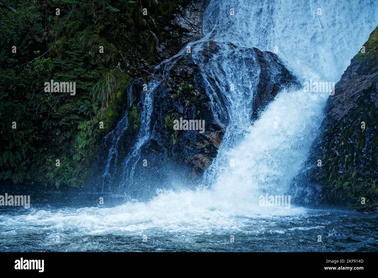 Iris Burn Waterfall near Moturau hut. Kepler Track, Fiordland National ...