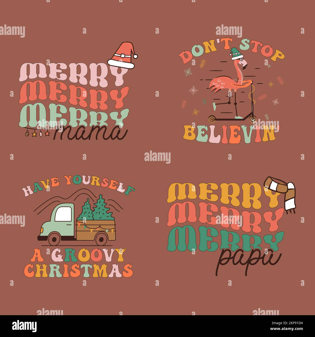 Groovy Christmas prints set with different vintage graphics and quotes ...