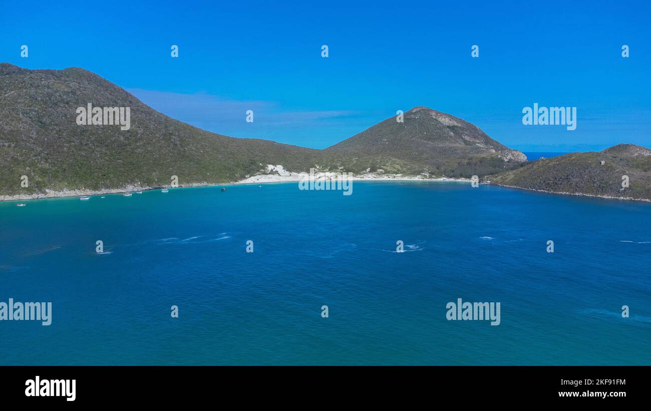 A landscape of cliffs in the sea on a sunny day in Fenda de Nossa ...
