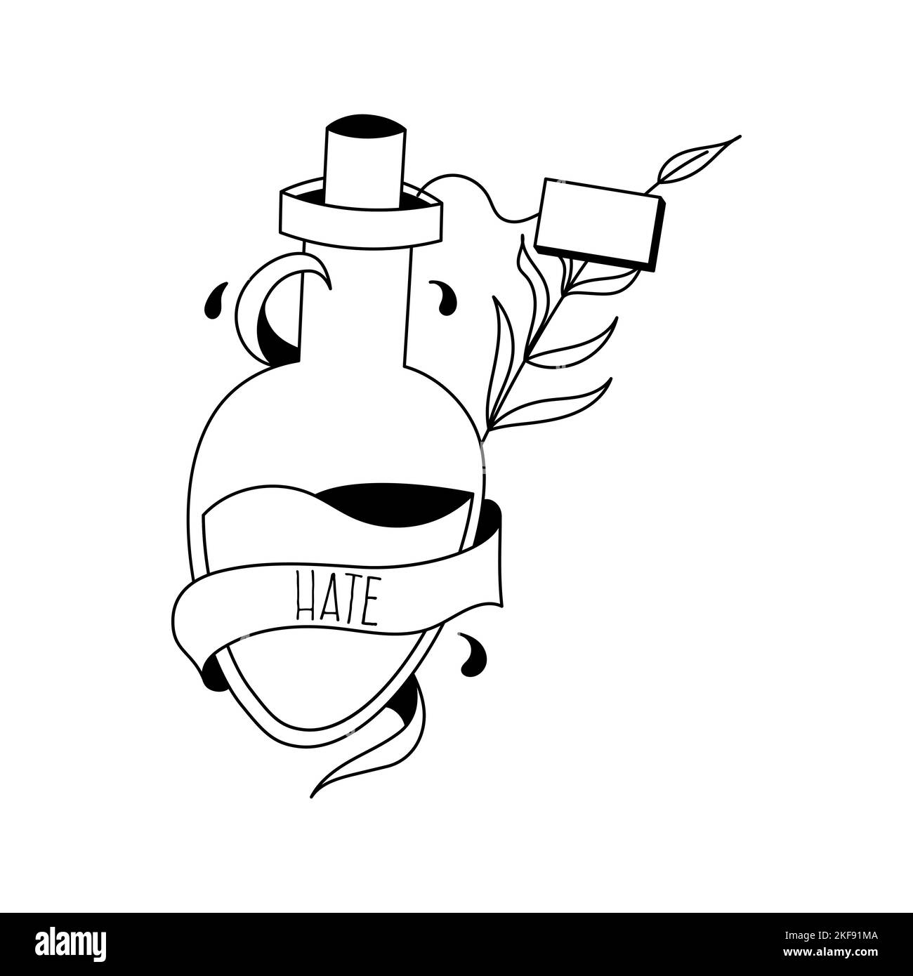 Bottle of poison tattoo in y2k, 1990s, 2000s style. Emo goth element ...