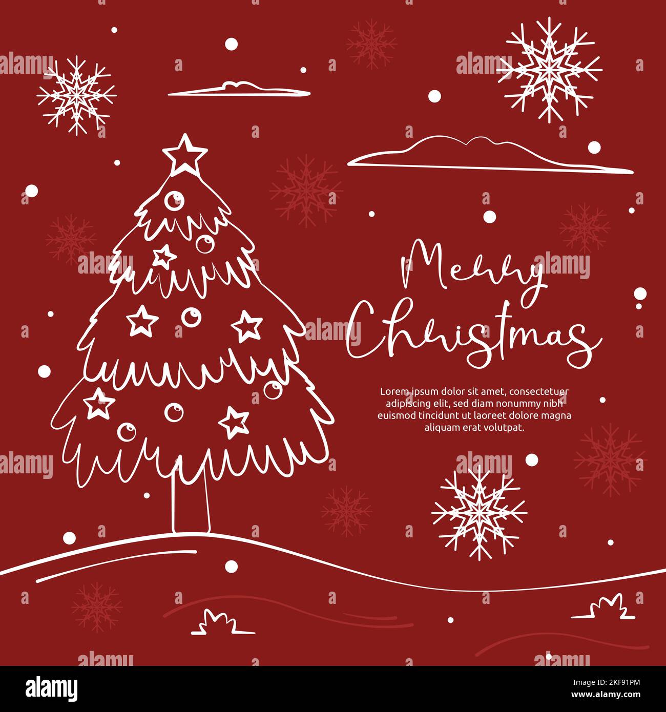 Pine Tree Snowflakes Merry Christmas Greeting Red Card Design Stock ...