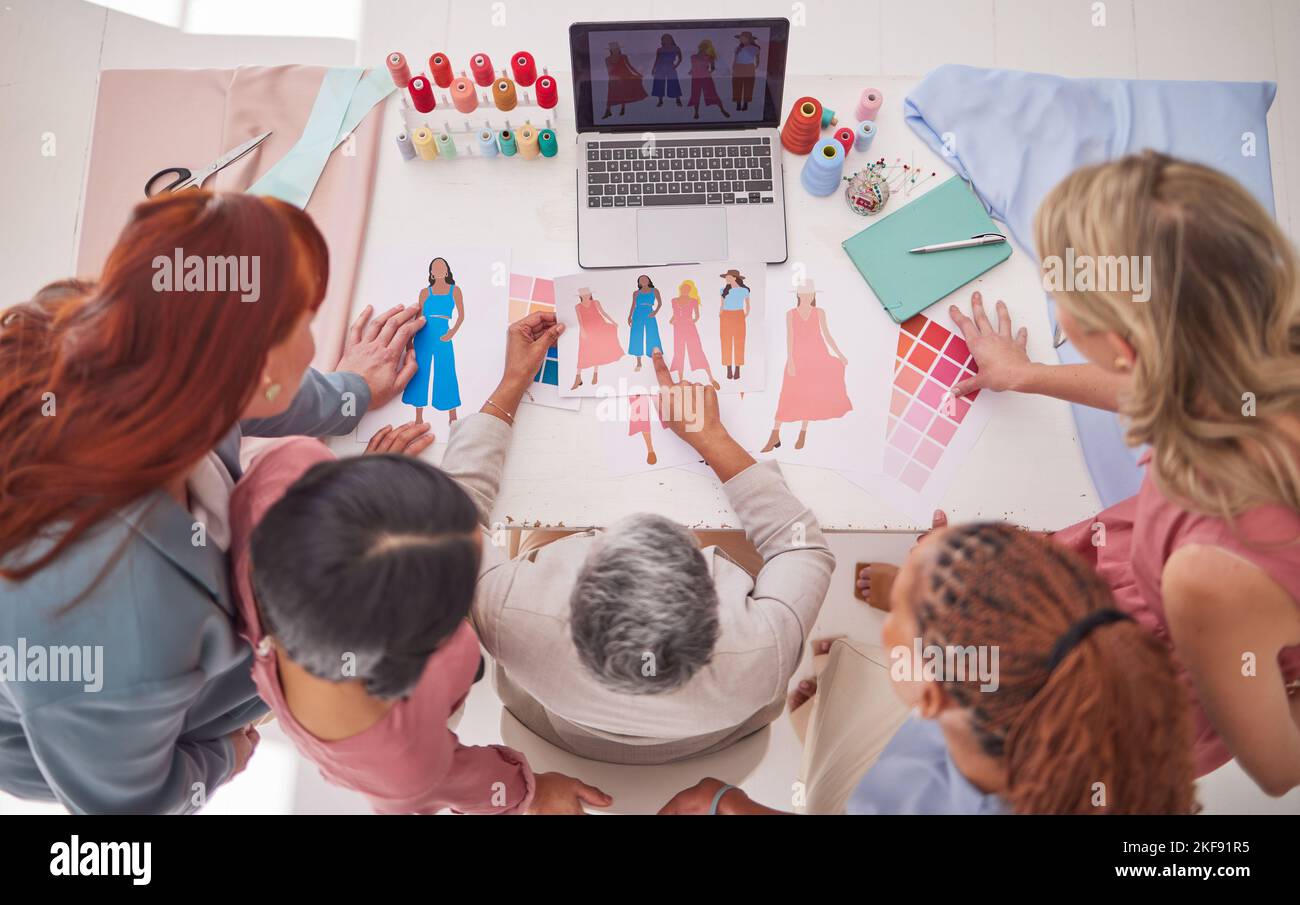 Creative business people, fashion and design above for meeting ...